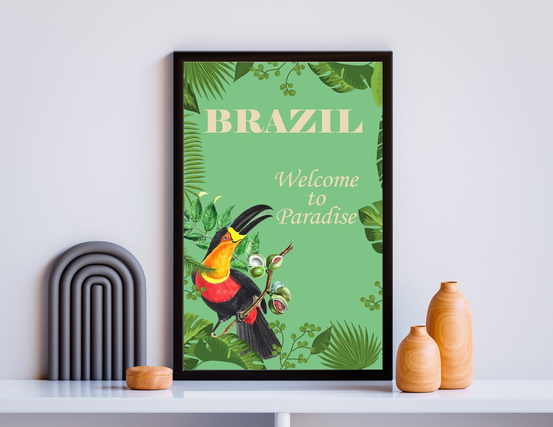 Vintage Brazil Travel Poster: Tropical Toucan Jungle Art Print - Etsy