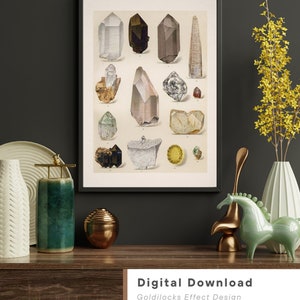Vintage Neutral Crystals Illustration, Antique Crystals Chart, Vintage ...