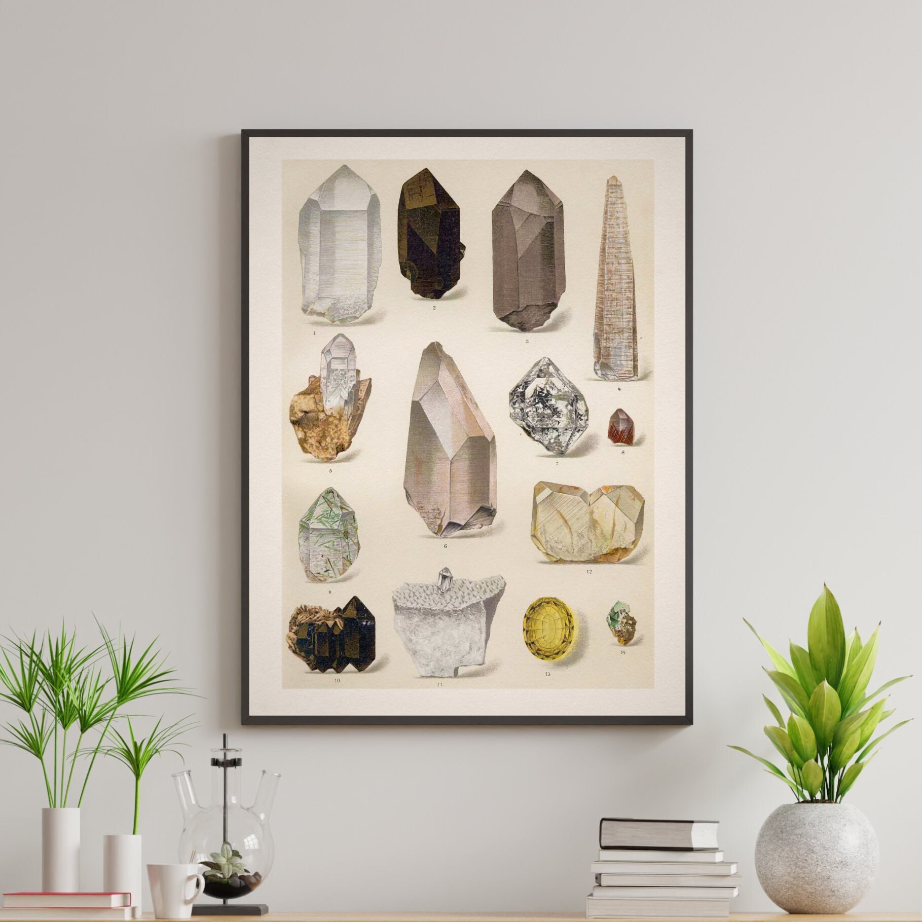 Vintage Neutral Crystals Poster, Antique Crystals Illustration ...