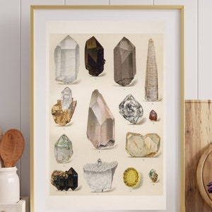 Vintage Neutral Crystals Illustration, Antique Crystals Chart, Vintage ...