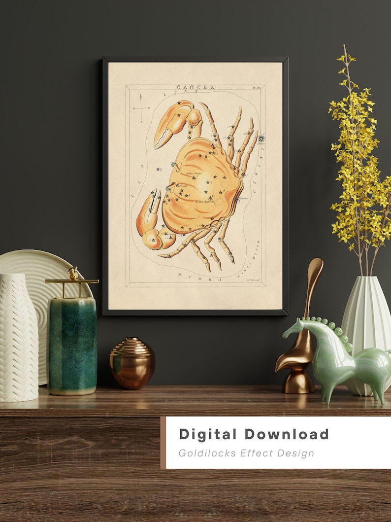 Vintage Cancer Print Star Sign Cancer Birthday Gift Cancer - Etsy