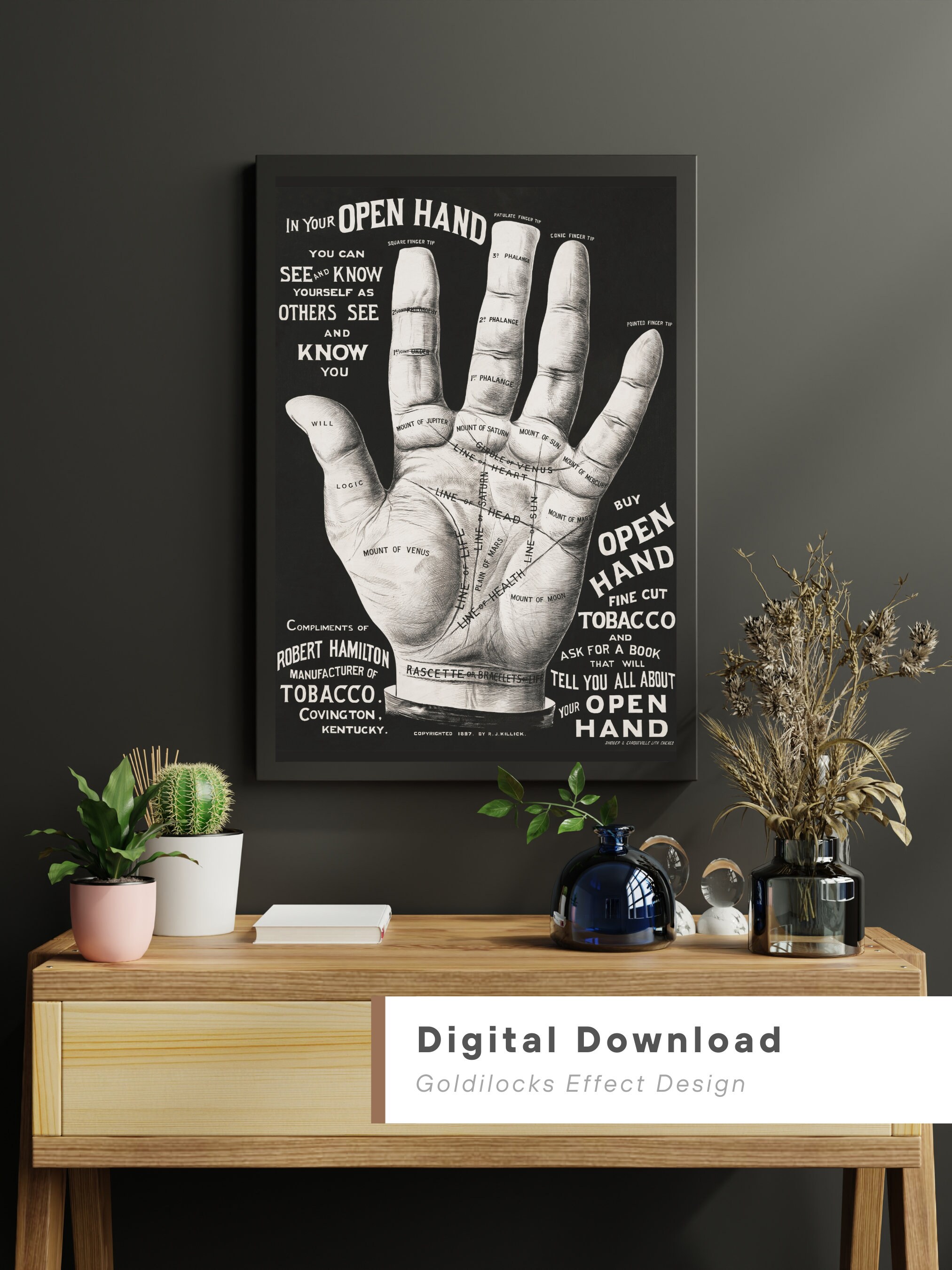 Vintage Open Hand Palm Reading Poster From 1897, Palmistry Artwork ...