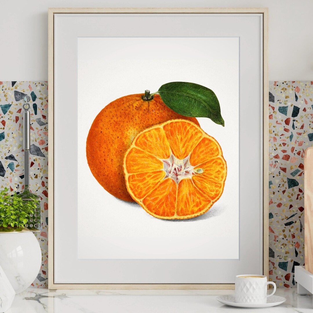 Vintage Tangerine Watercolor Print: Colorful Kitchen Wall Art (digital ...