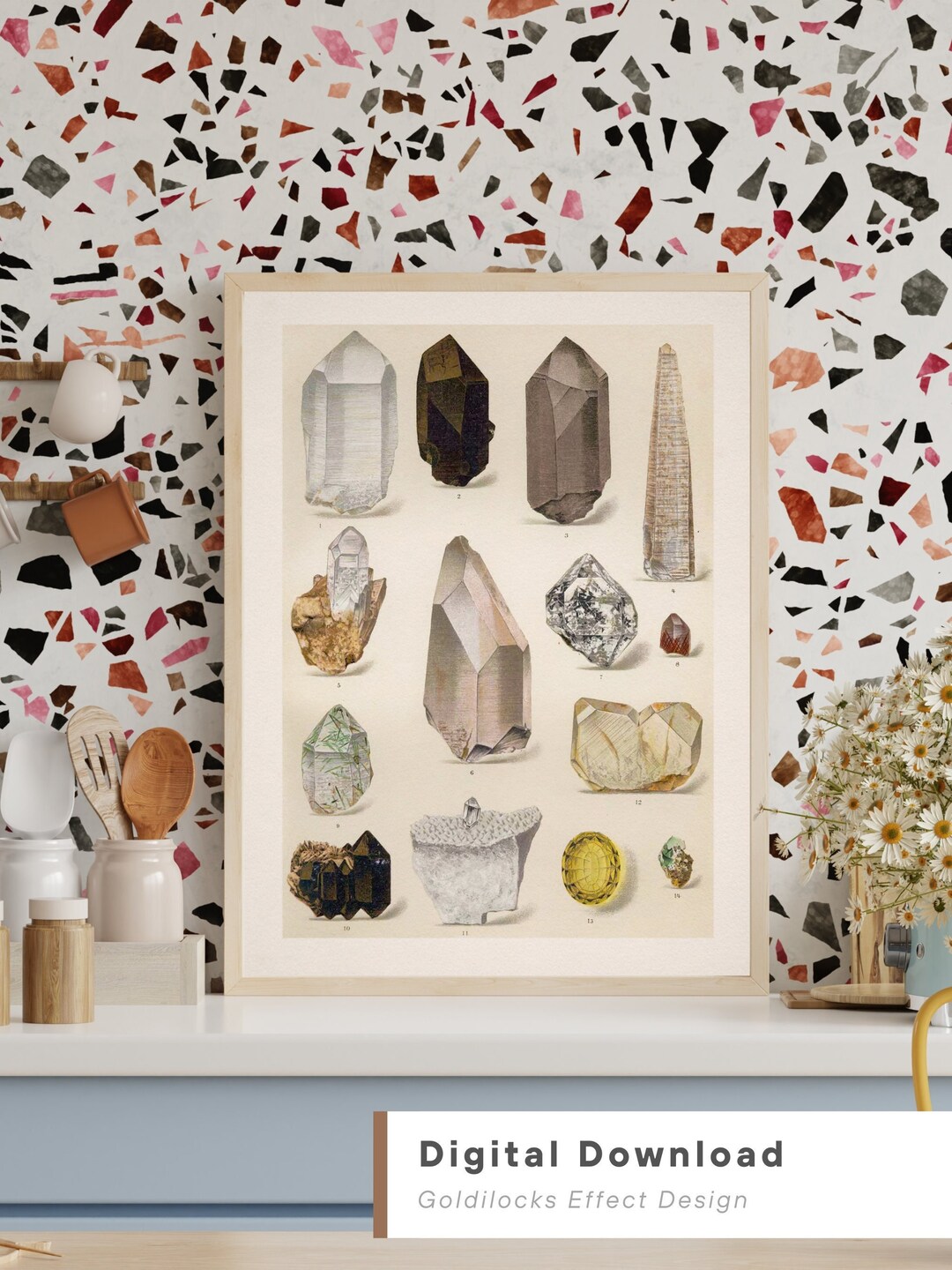 Vintage Neutral Crystals Illustration, Antique Crystals Chart, Vintage ...