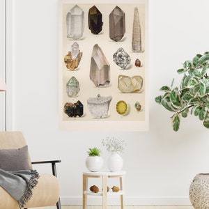 Vintage Neutral Crystals Illustration, Antique Crystals Chart, Vintage ...