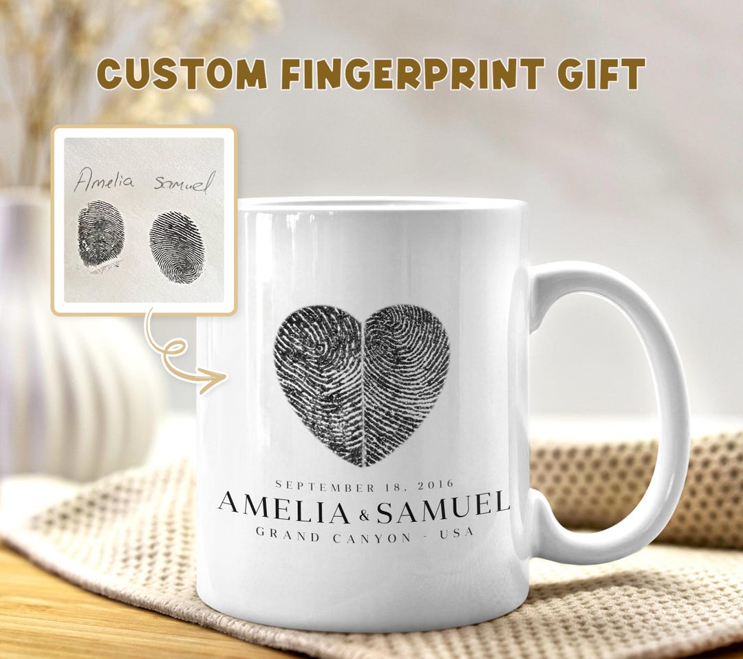 Personalized Fingerprint Mug, Custom Coffee Mug Engagement & Wedding ...
