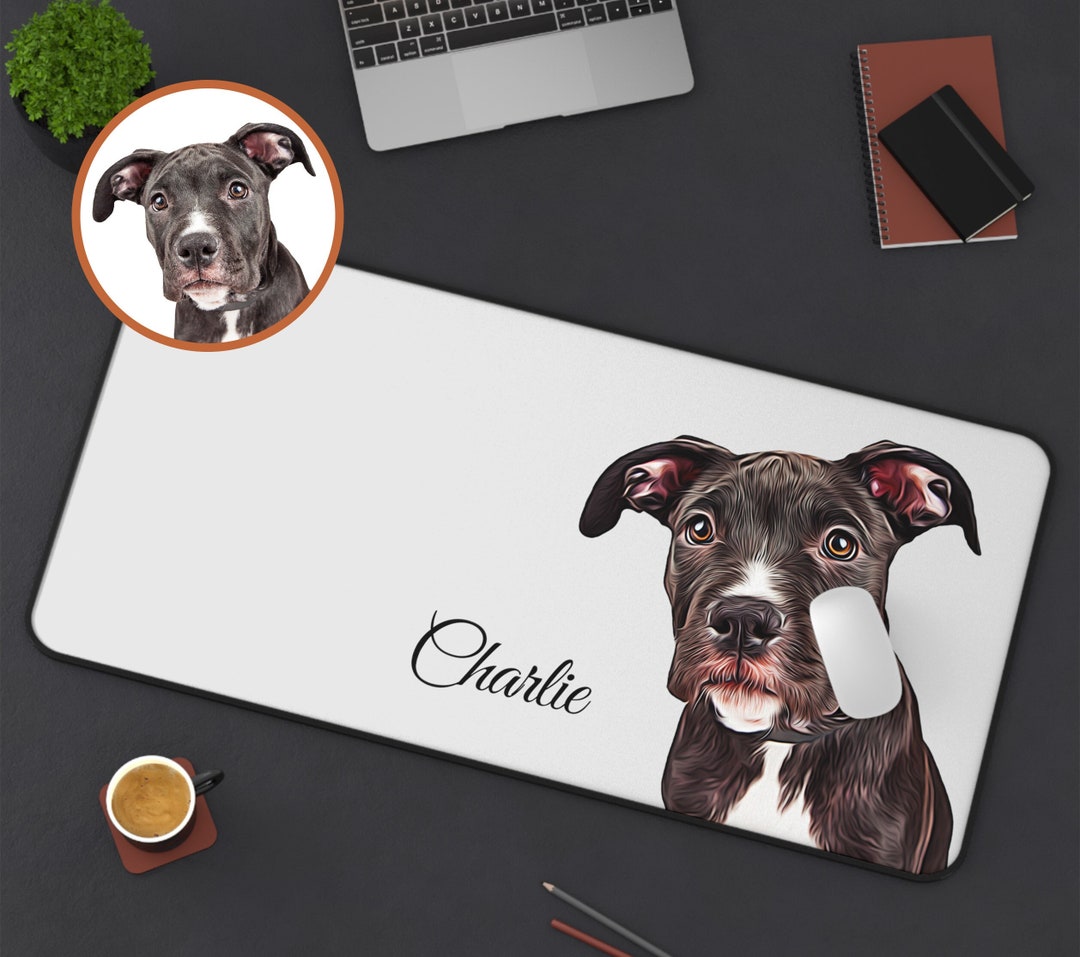 Pet Desk Mat With Custom Portrait Personalized Name Dog Cat Non Slip ...