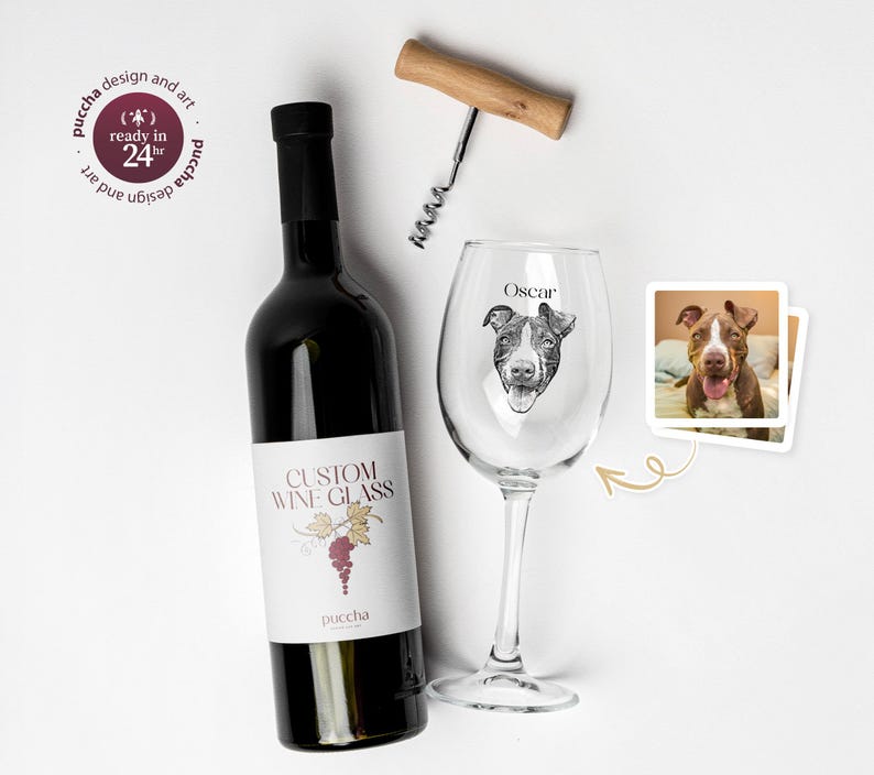 Personalized Pet Portrait Wine Glass, Custom Gift for Pet Lovers ...