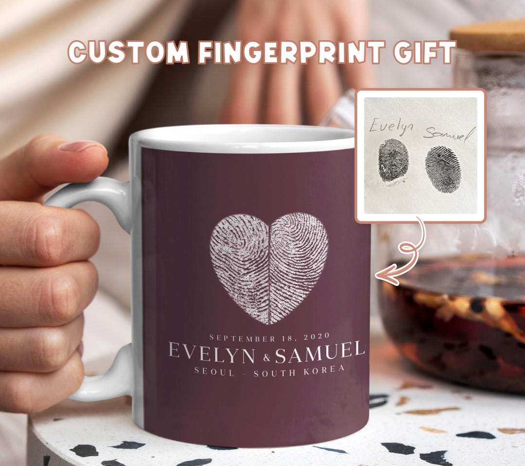 Personalized Fingerprint Mug, Custom Coffee Mug for Wedding, Unique ...