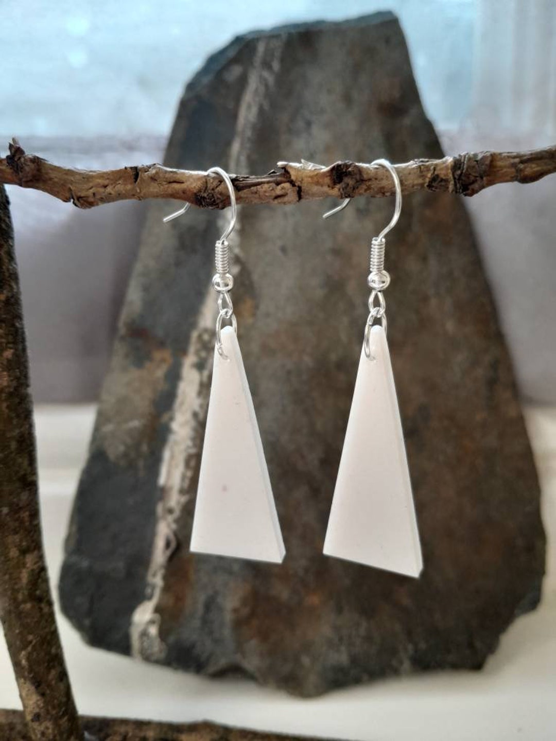 Pearl White Long Triangle Earrings - Etsy