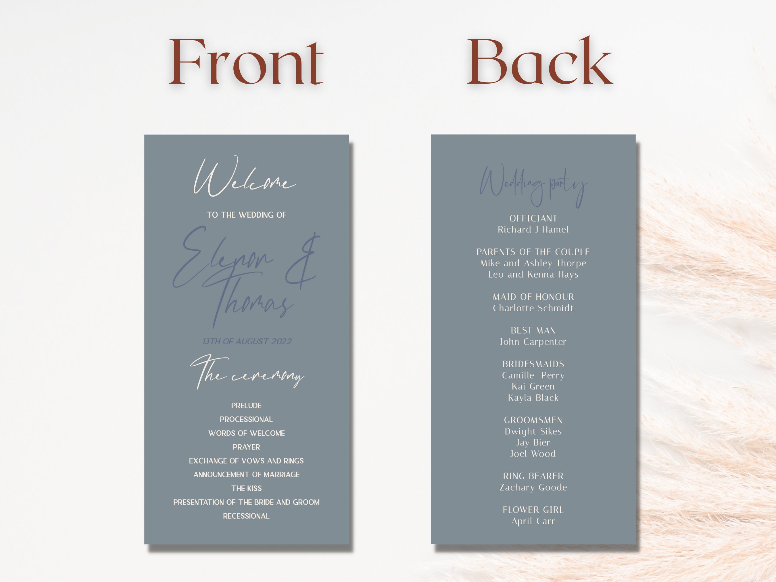 Wedding Ceremony Program Template, Dusty Blue Wedding Program Template ...