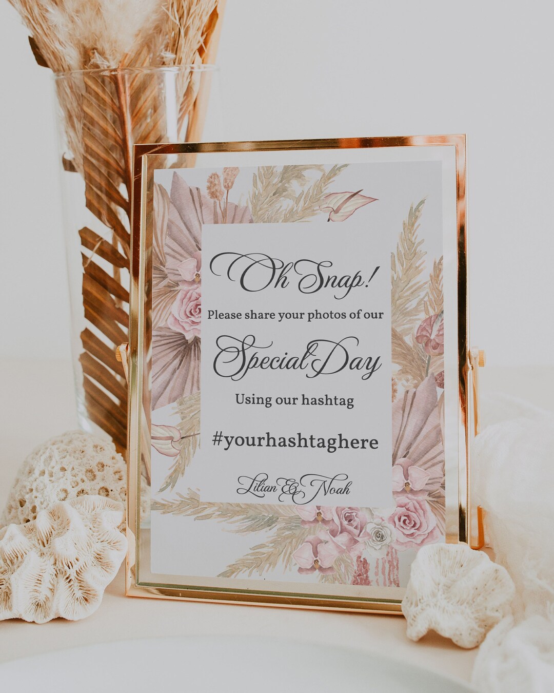 Blush Pink Wedding Hashtag Sign Printable Wedding Hashtag Sign Template ...