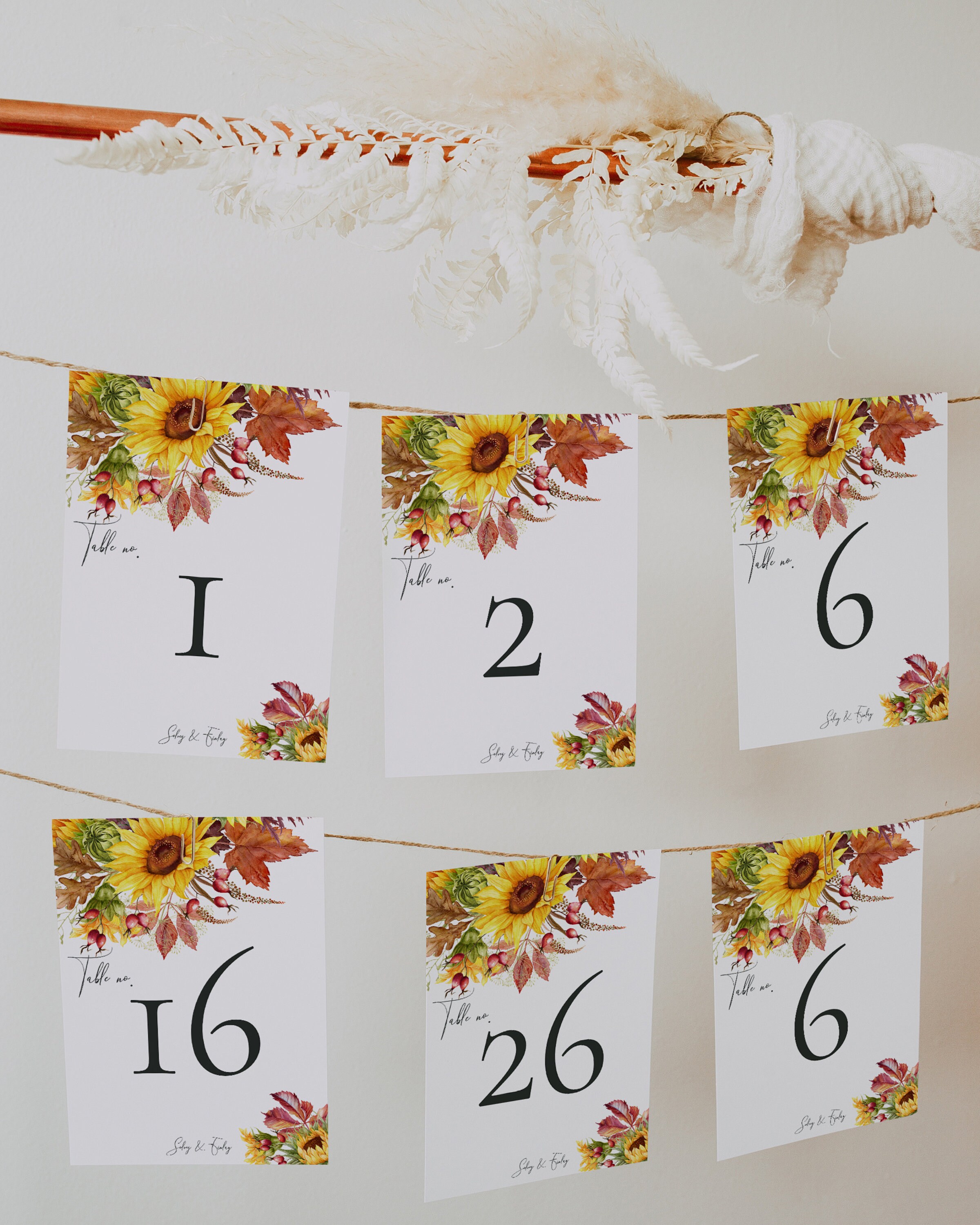 Sunflower Wedding Table Numbers, Printable Table Numbers, Fall Wedding ...