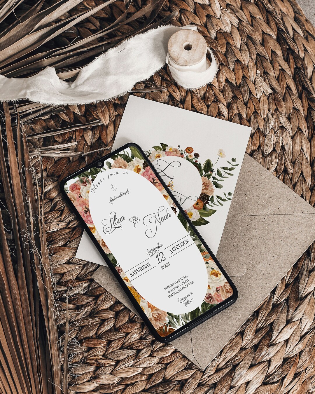Boho Wedding Electronic Invitation, Rustic Wedding Digital Invitation ...