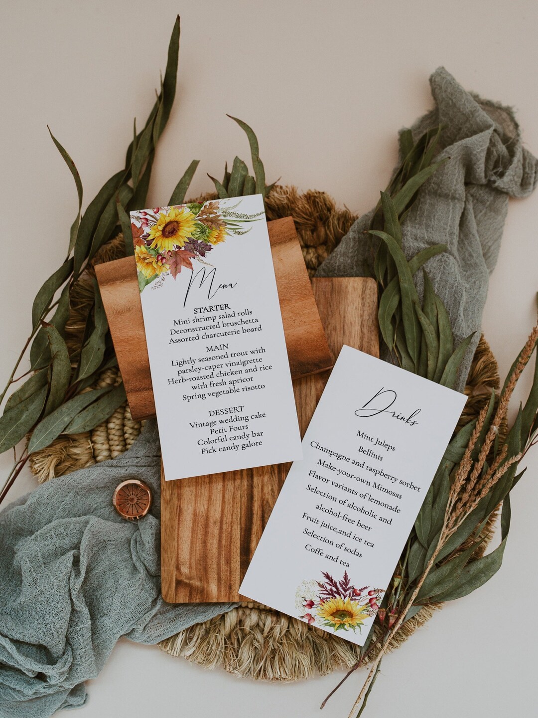 Sunflower Wedding Menu, Modern Menu Cards, Fall Menu Template, Baby ...