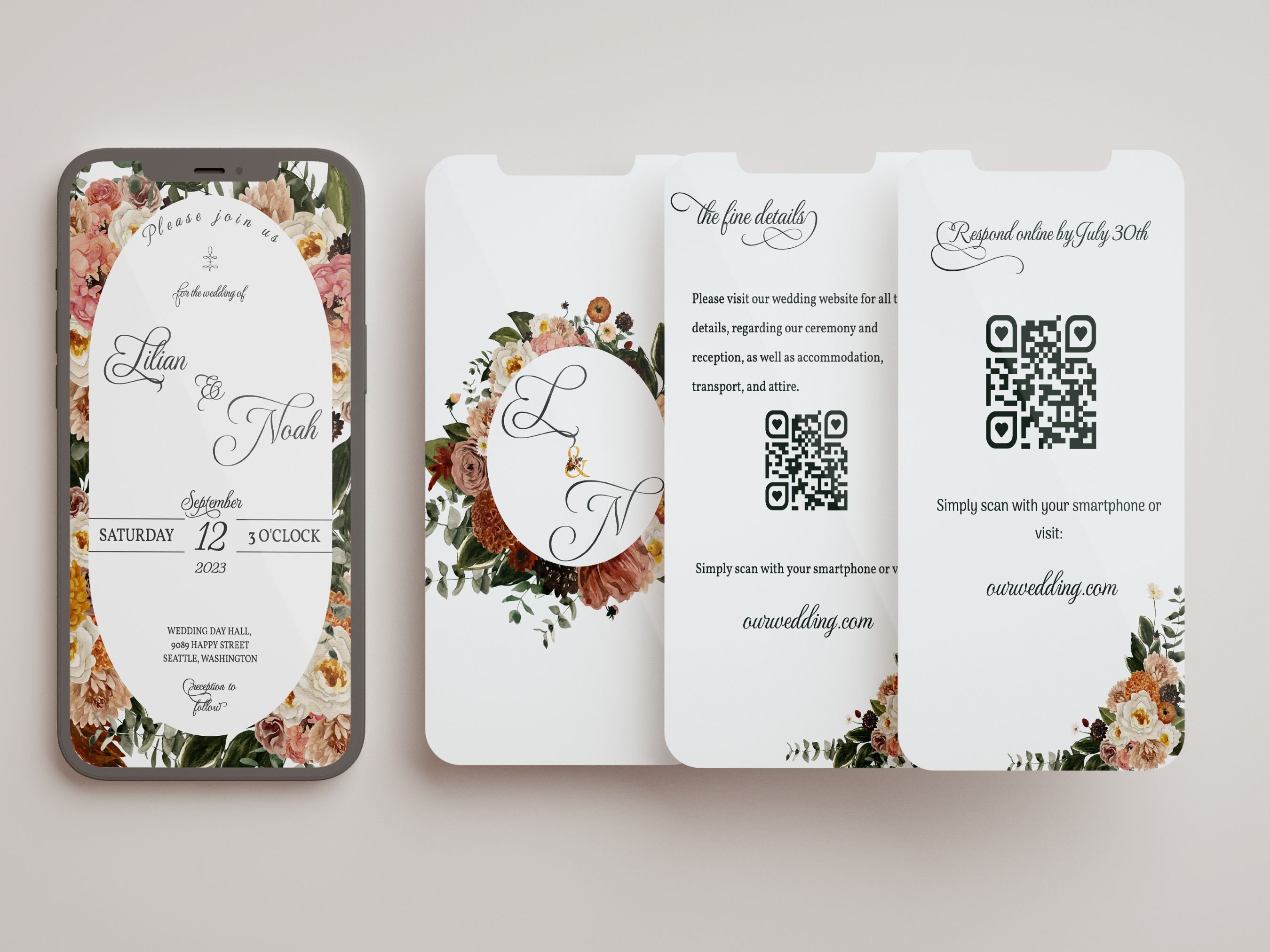 Boho Wedding Electronic Invitation, Rustic Wedding Digital Invitation ...