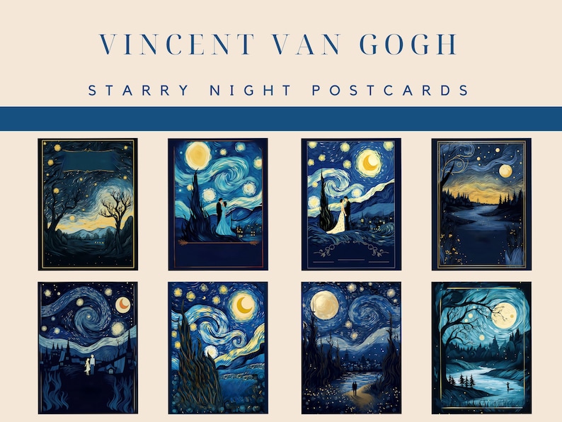 Vincent Van Gogh Starry Night Digital 5x7 Postcards, Printable Art ...