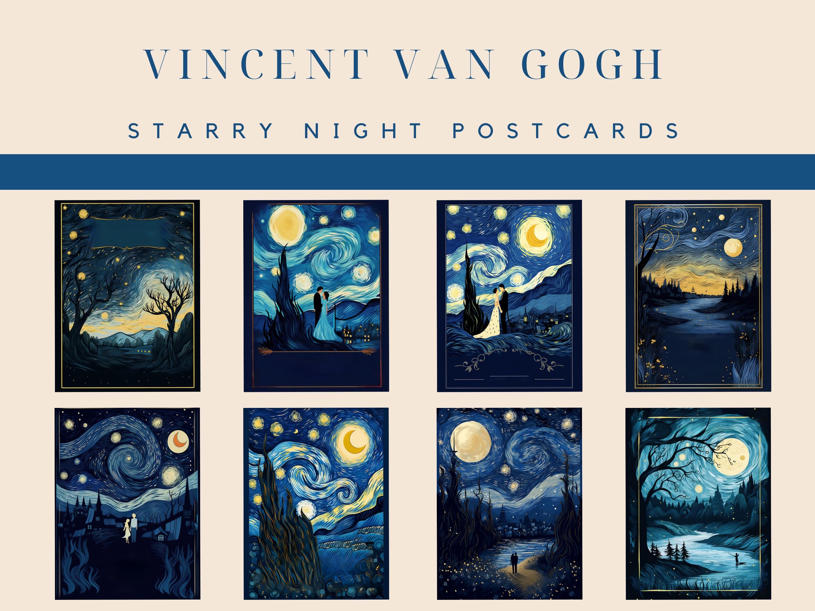 Vincent Van Gogh Starry Night Digital 5x7 Postcards, Printable Art ...