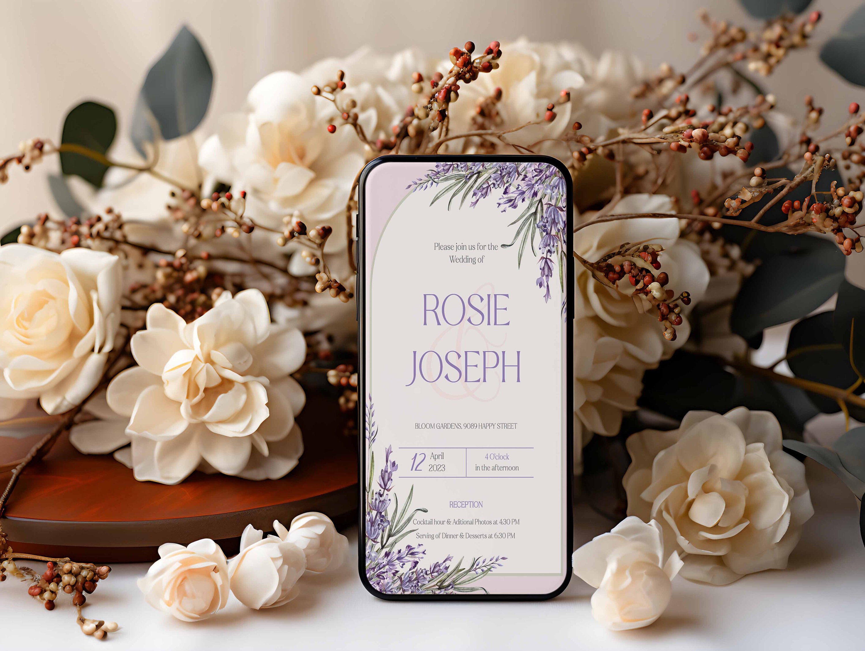 Lavender Wedding Electronic Invitation, Rustic Wedding Digital ...