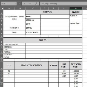 Invoice Template | Business Tools | Excel | Editable | Formulas ...