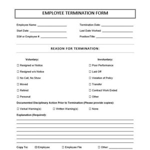 Employee Termination Form Printable Employee Termination Form Editable ...