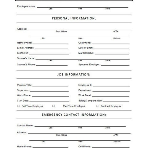 Employee Information Form Business Tool Printable Download - Etsy