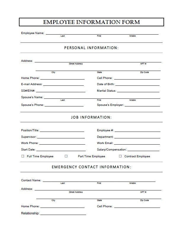 Employee Information Form | Business Tool | Printable Download Pdf ...