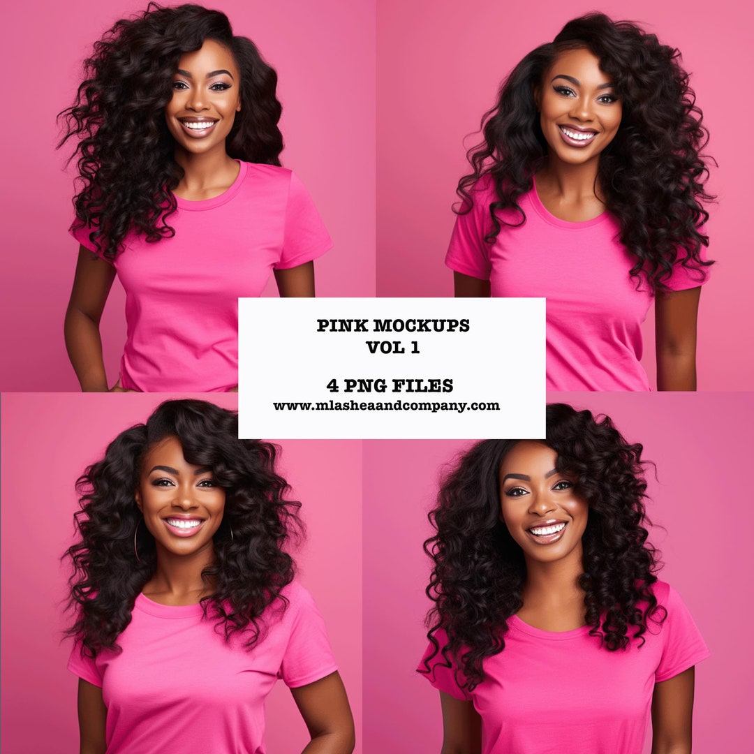 Female Mock-up Pink T-shirt Black Woman WOC Mock-up Ladies T-shirt Mock ...