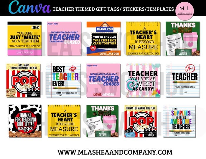 CANVA Teacher Gift Tags Sticker Templates - Etsy