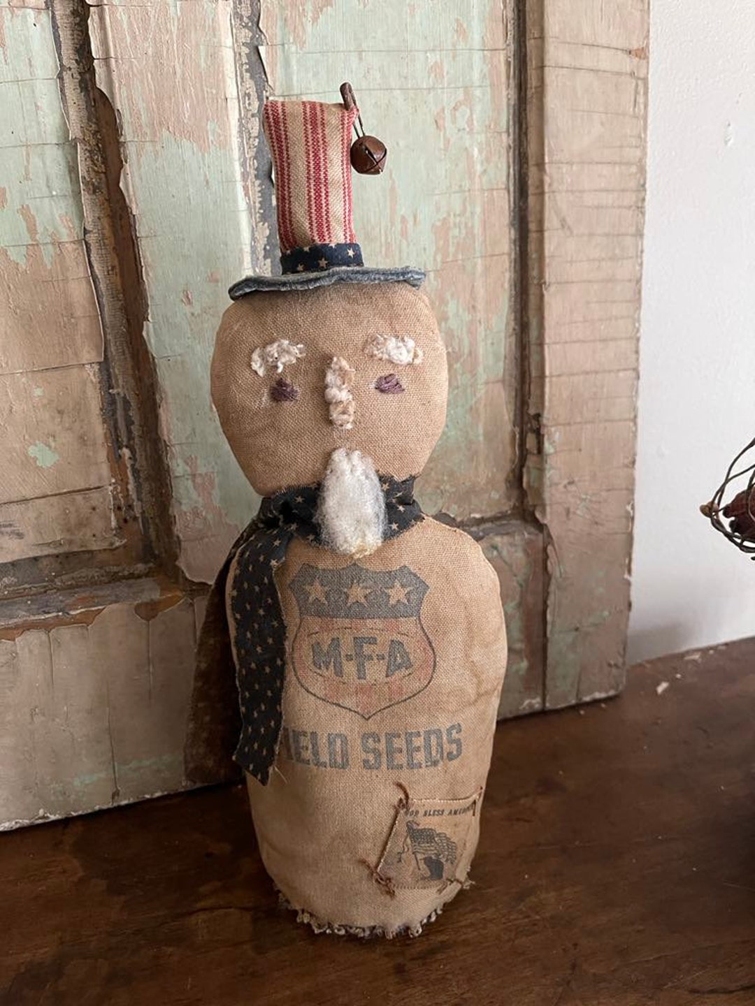 Uncle Sam/ Stump Doll/ Flag and Crow Patch/ Handmade by S. Stinson - Etsy