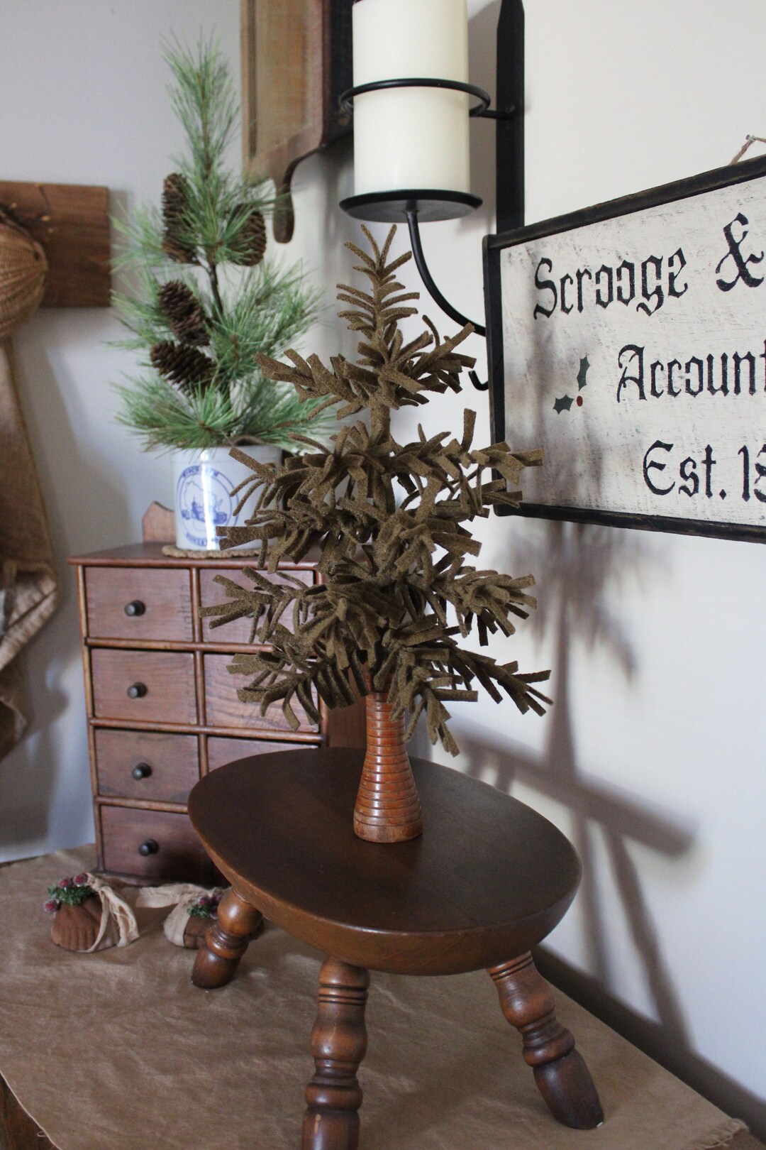 Wool Feather Tree/ Small Bee Hive Base/ Upcycled Military Blanket ...