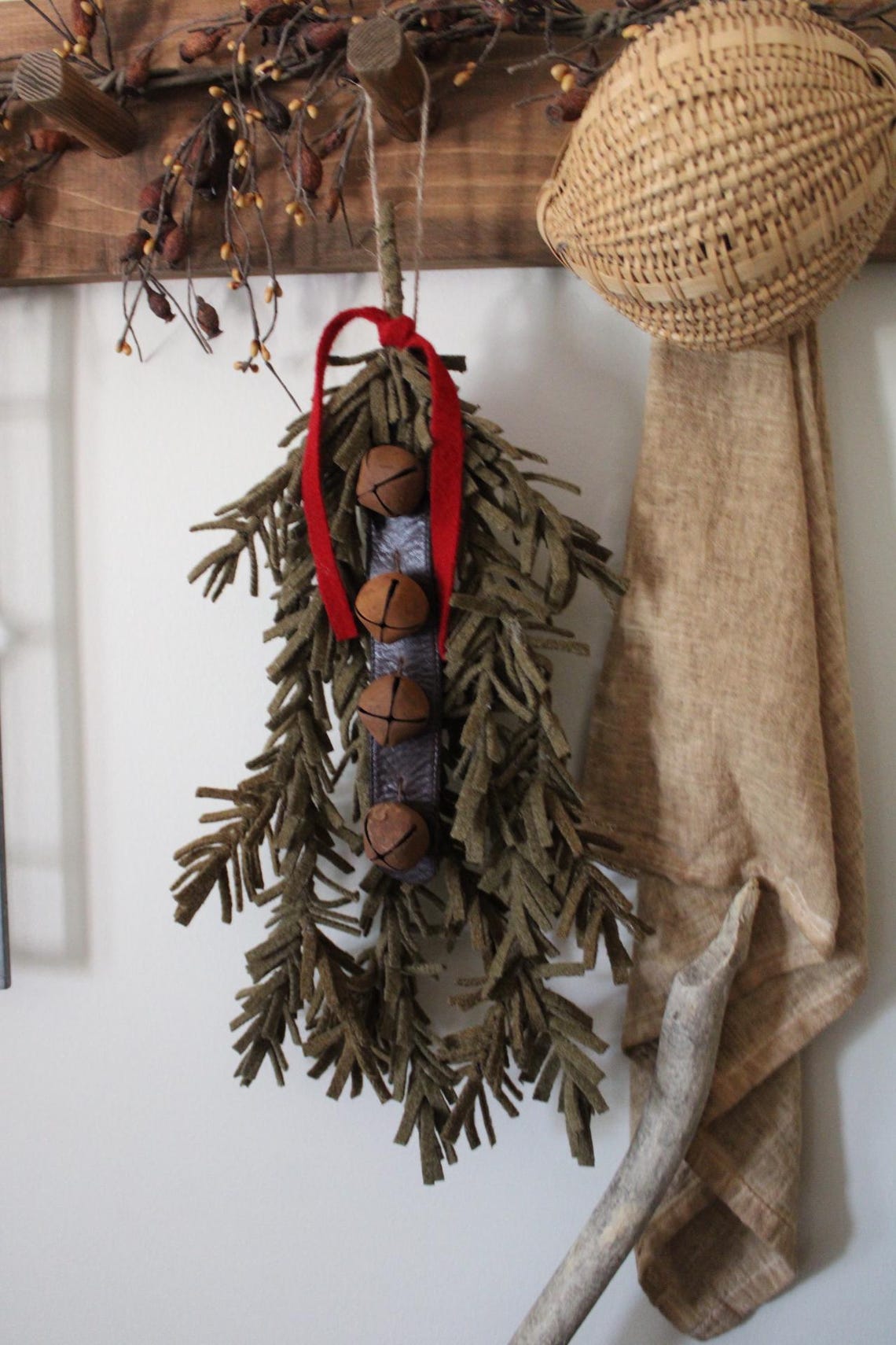 Wool Feather Swag With Rusty Bells/ Indoors Only/ Handmade by S. Veal ...