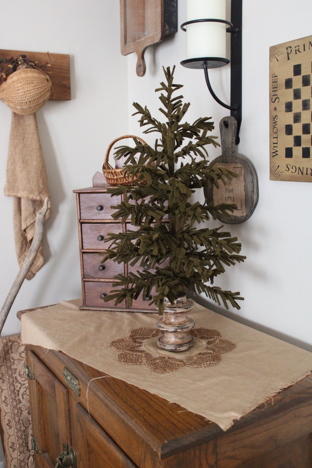 Wool Feather Tree/ Turned Wood Base / Upcycled Wool Military Blanket ...