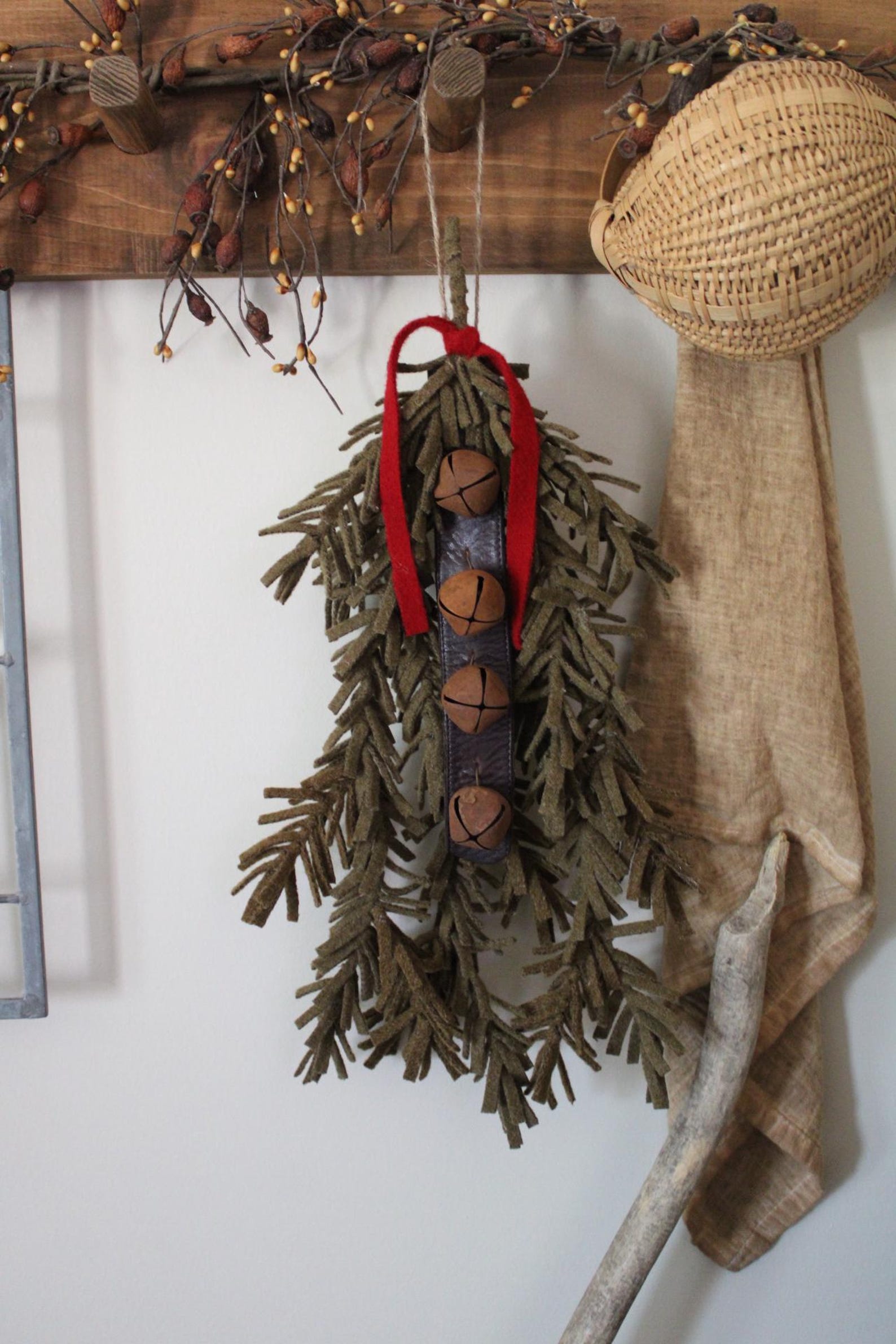 Wool Feather Swag With Rusty Bells/ Indoors Only/ Handmade by S. Veal ...