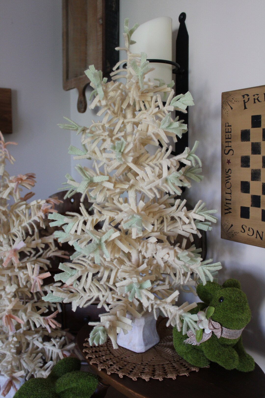 Wool Feather Tree/ Upcycled Wool Blanket/ Cream With Green Tips ...