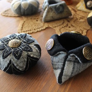 Pin Keep and Snippet Bowl Set/ Upcycled Wool/ Crushed Walnut Shells ...