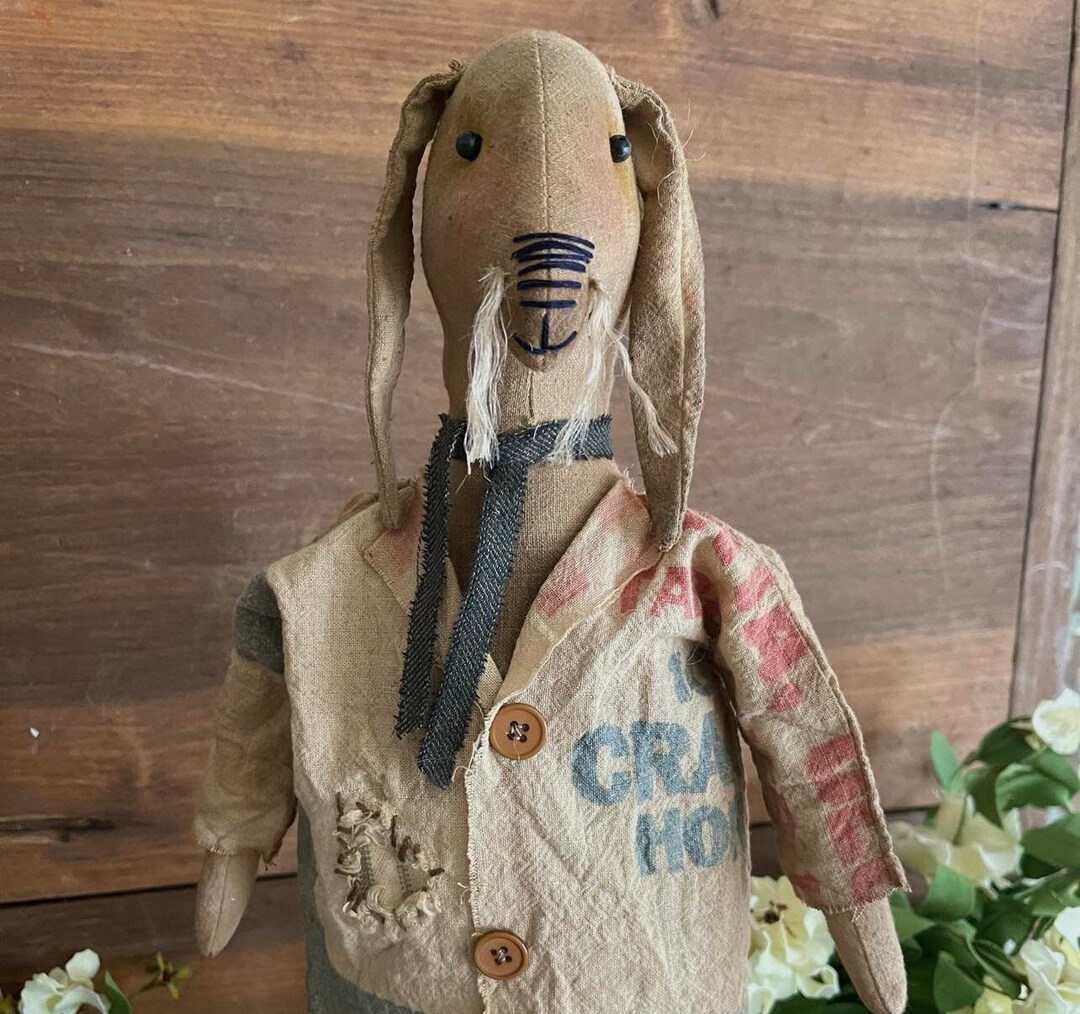 Rabbit in Feed Sack Shirt/ Standing Rabbit/ Handmade by S. Stinson - Etsy