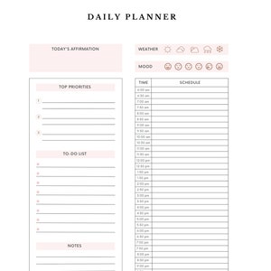 Minimalist Daily Planner Printable, Hourly Planner, Digital Planner - Etsy