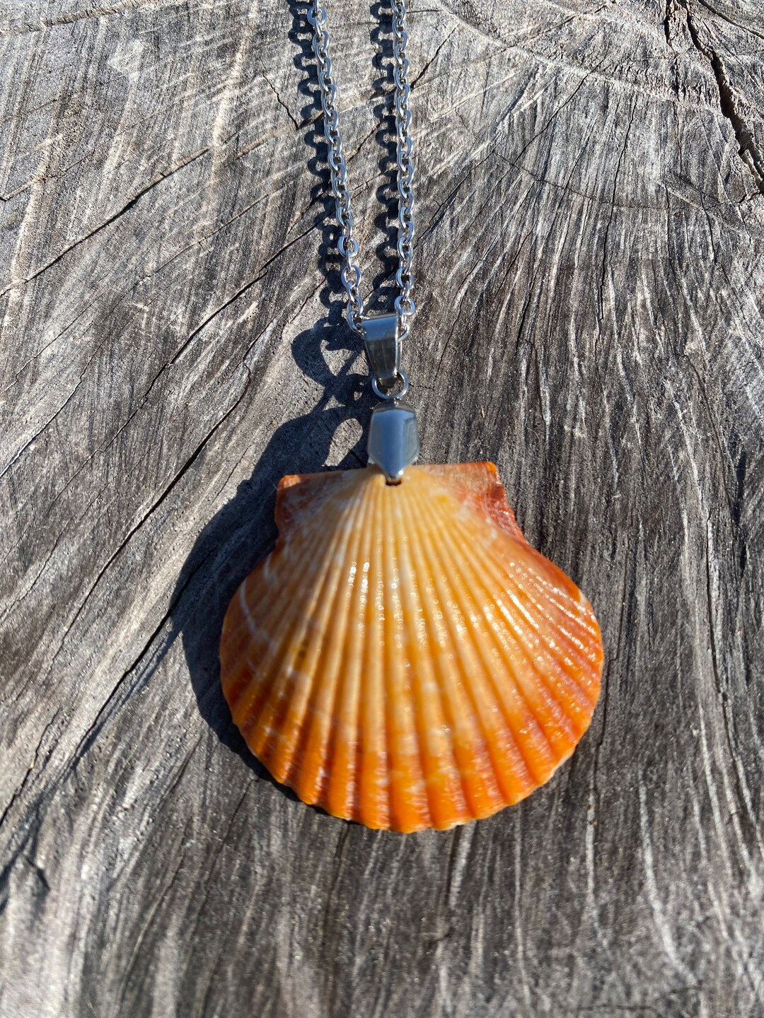 Orange Scallop Shell Necklace Boho Scallop Shell Necklace Florida Shell ...