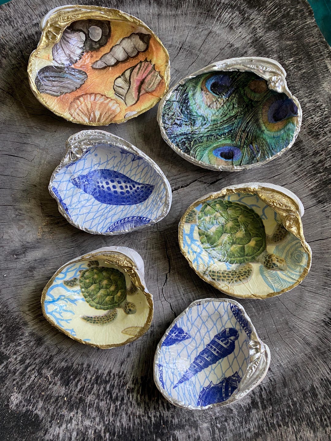 Clam Shell Ring Dish, Decoupage Shell, Shell Ring Dish, Coastal Home ...