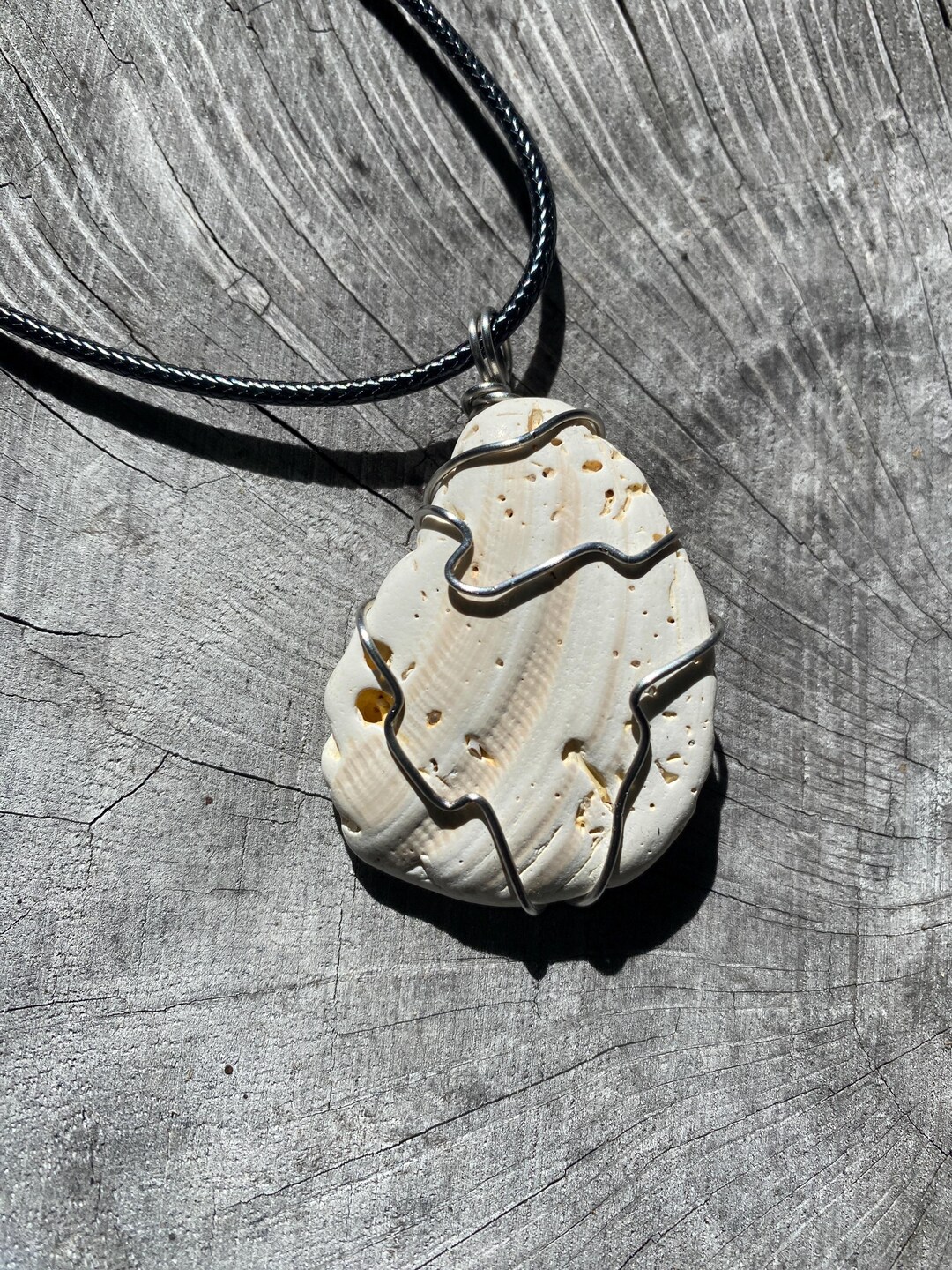 Handmade Clam Shell Pendant Necklace: Stainless Steel Wire Wrapped ...