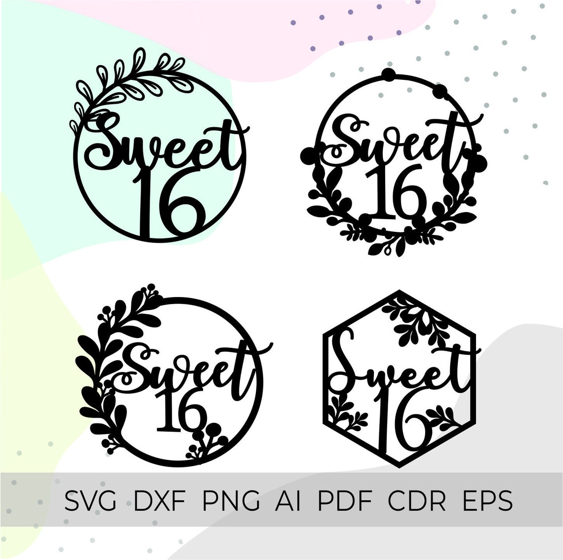 Sweet 16 Svg Happy Birthday Svg Cake Topper Svg Circle - Etsy