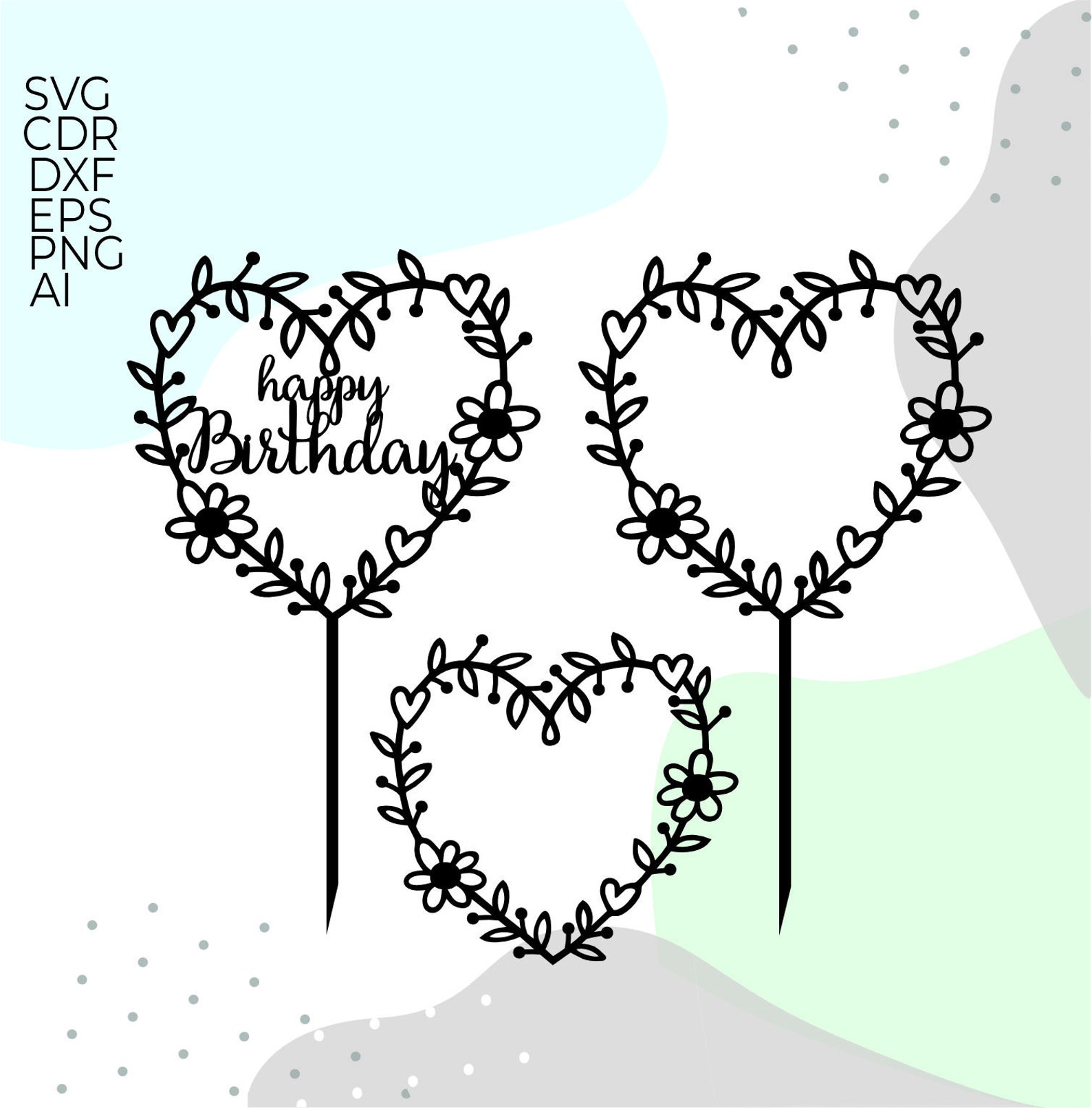 Heart Cake Topper Svg, Heart Frame Svg, Birthday Cake Topper Cut File ...