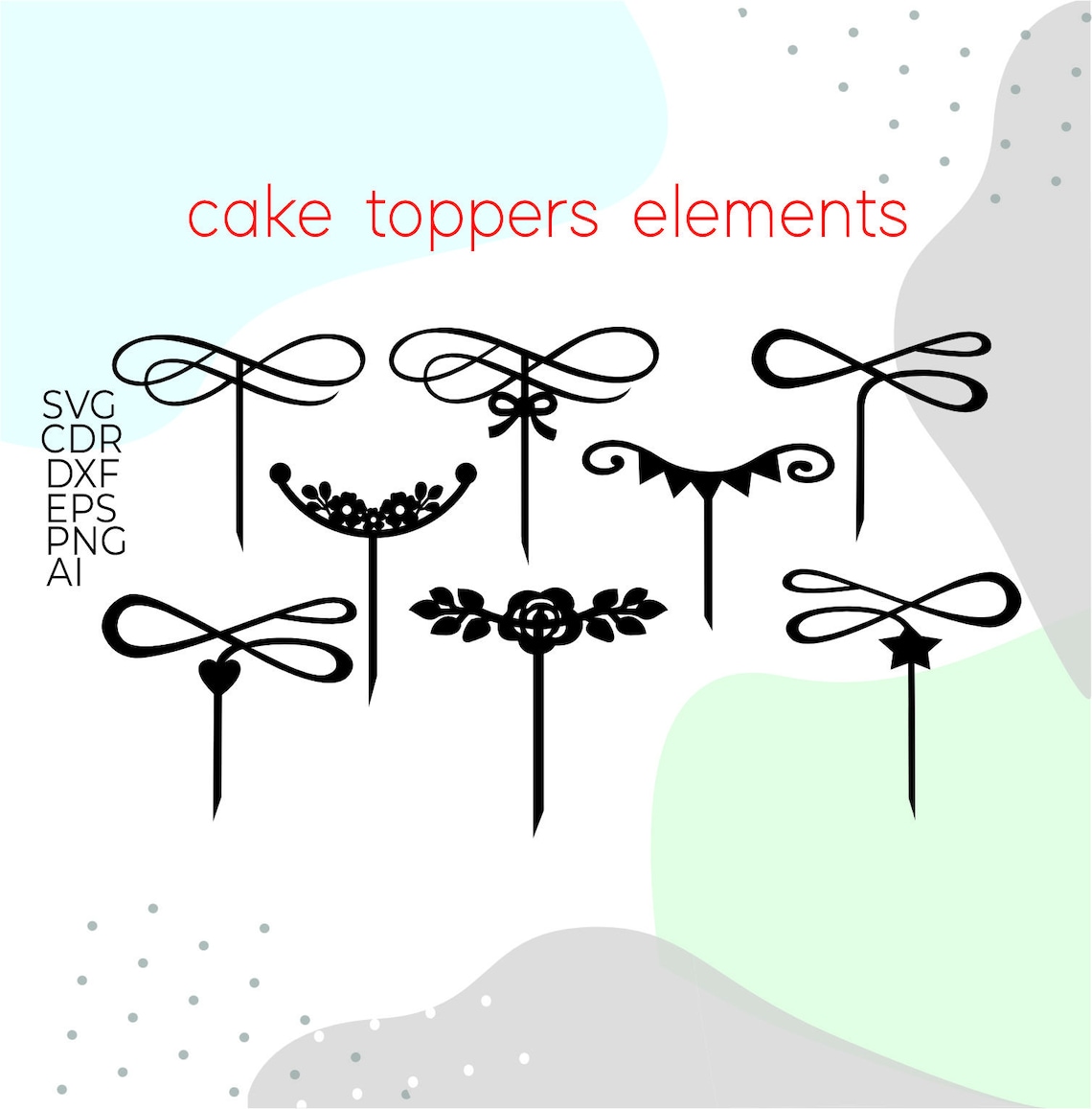 Cake Topper Svg Elements Bundle, Happy Birthday Cake Topper, Cricut ...