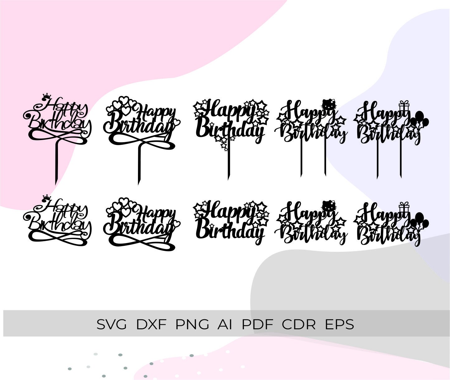 Happy Birthday Svg Bundle Cake Topper Svg Cake Topper - Etsy