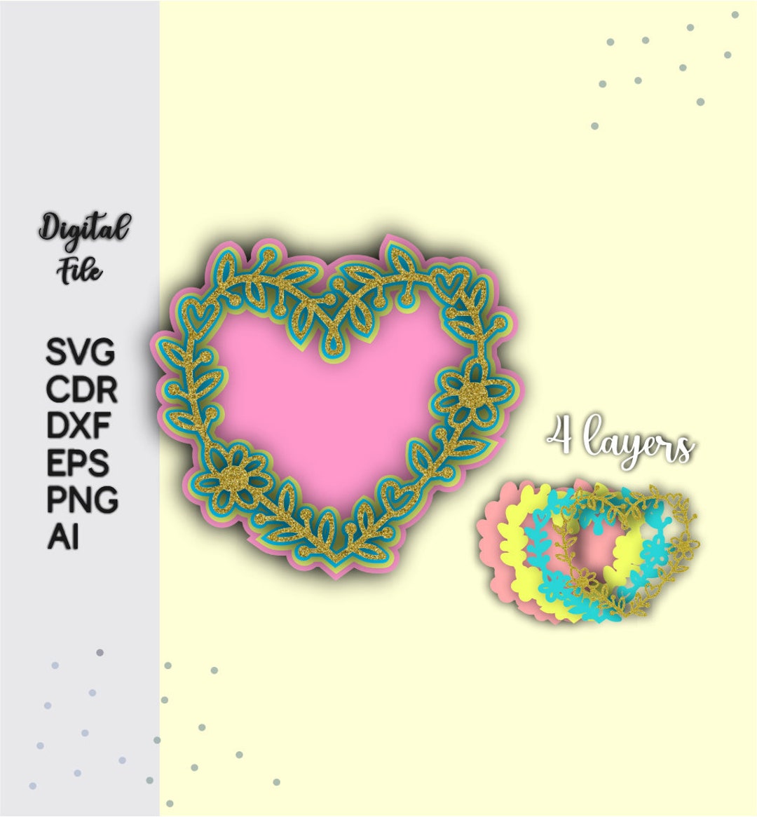 3d Layered Cake Topper Frame Svg File, Heart Happy Birthday Cake Topper ...