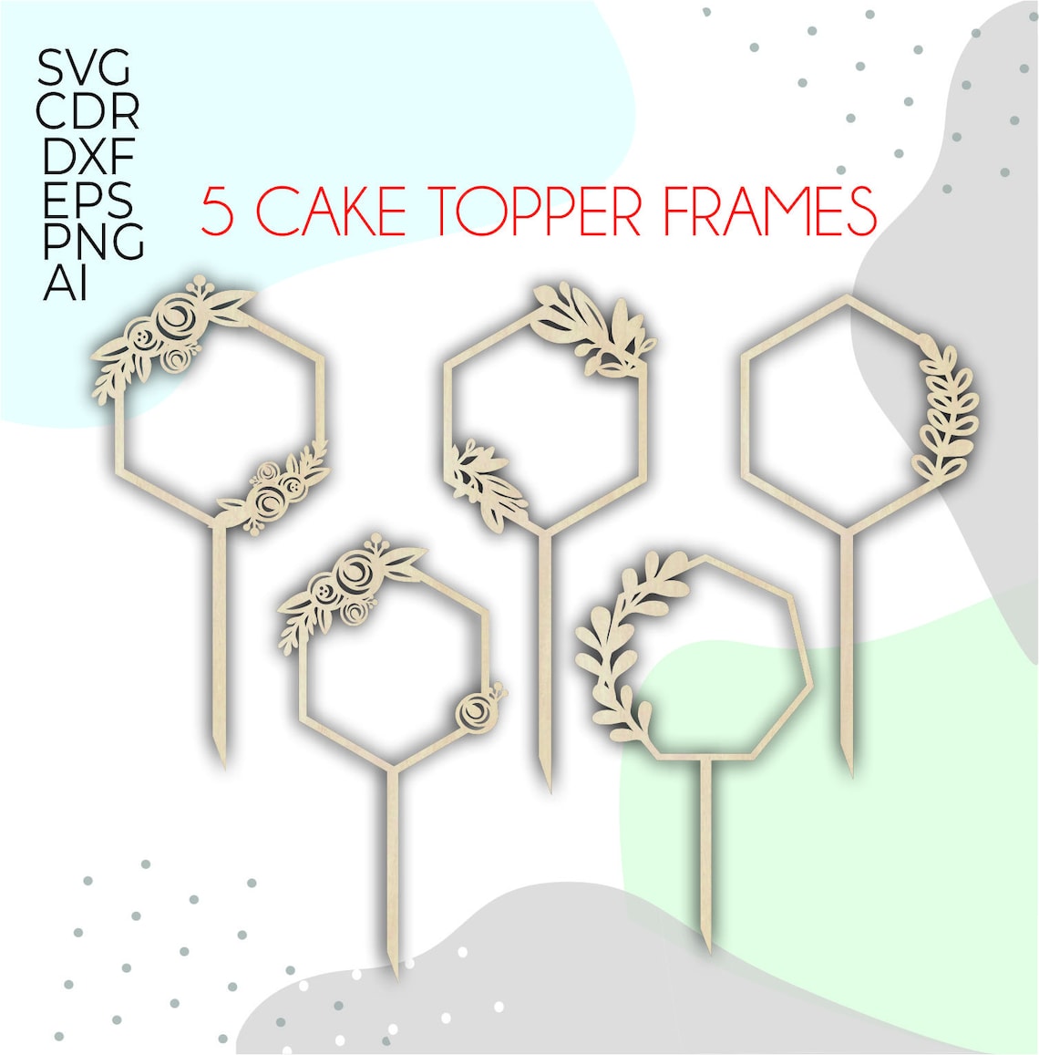 Wedding Cake Topper Svg, Birthday Topper Svg, Flower Wreath Frame Svg ...