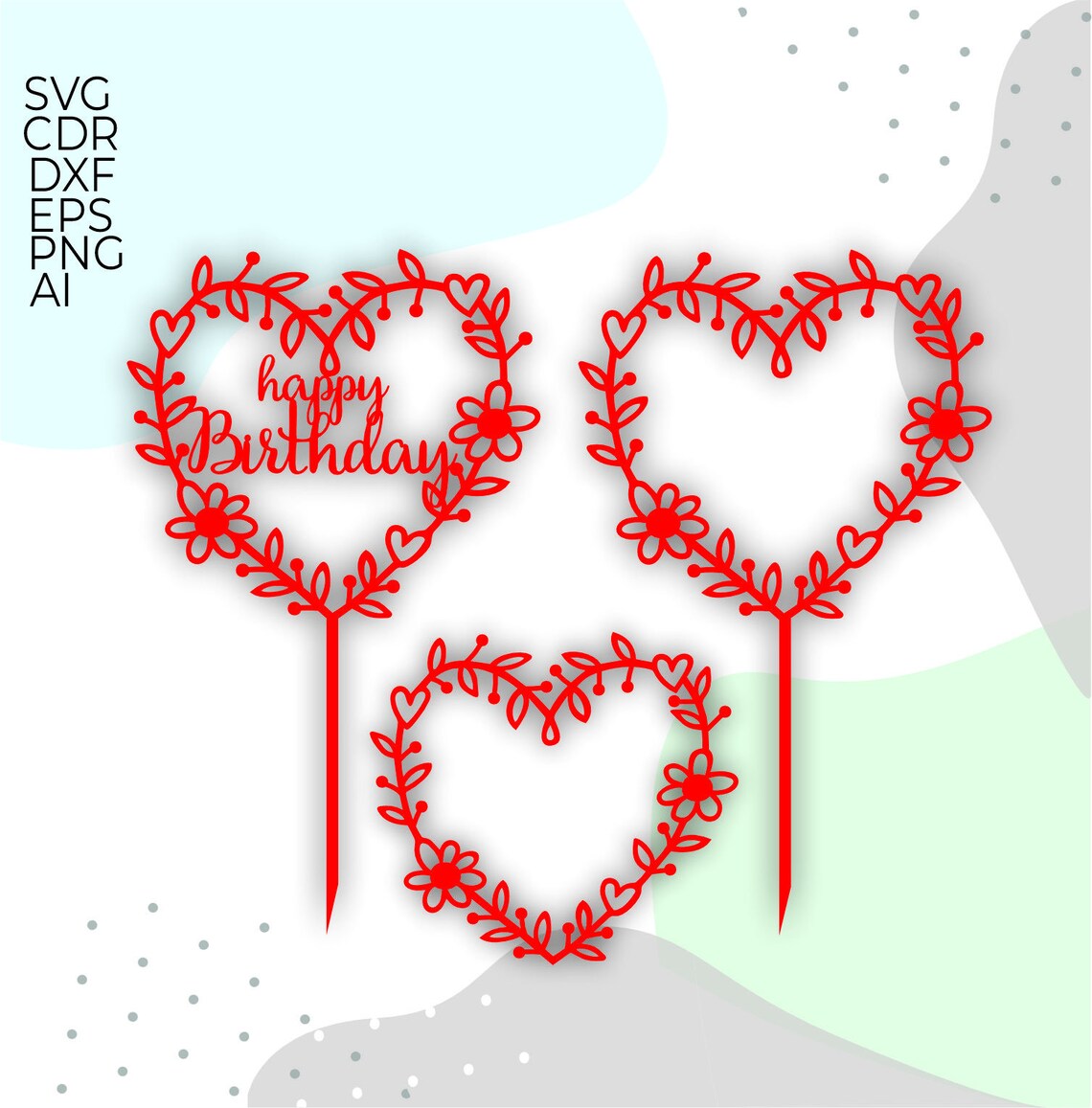 Heart Cake Topper Svg, Heart Frame Svg, Birthday Cake Topper Cut File ...