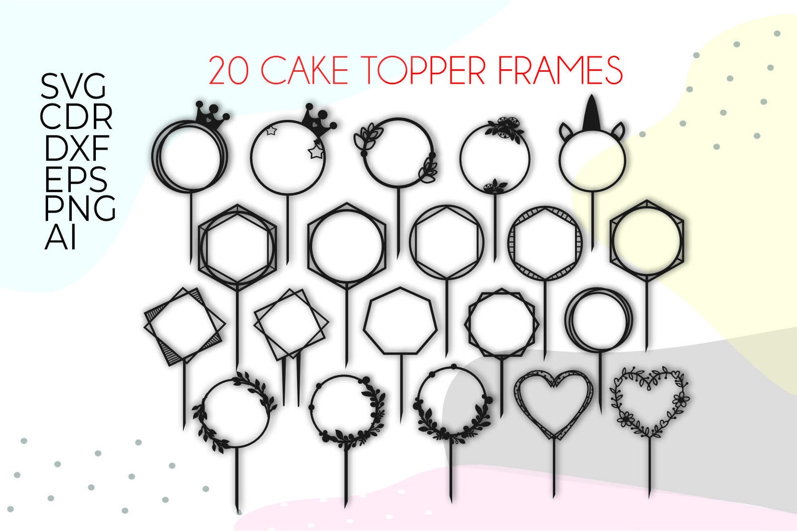 Cake Topper Svg Wedding Cake Topper Svg Wreath Frame Svg - Etsy