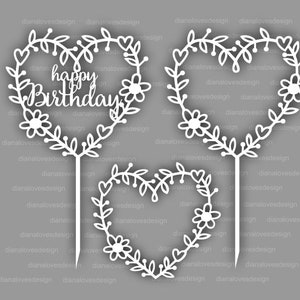 Heart Cake Topper Svg, Heart Frame Svg, Birthday Cake Topper Cut File ...